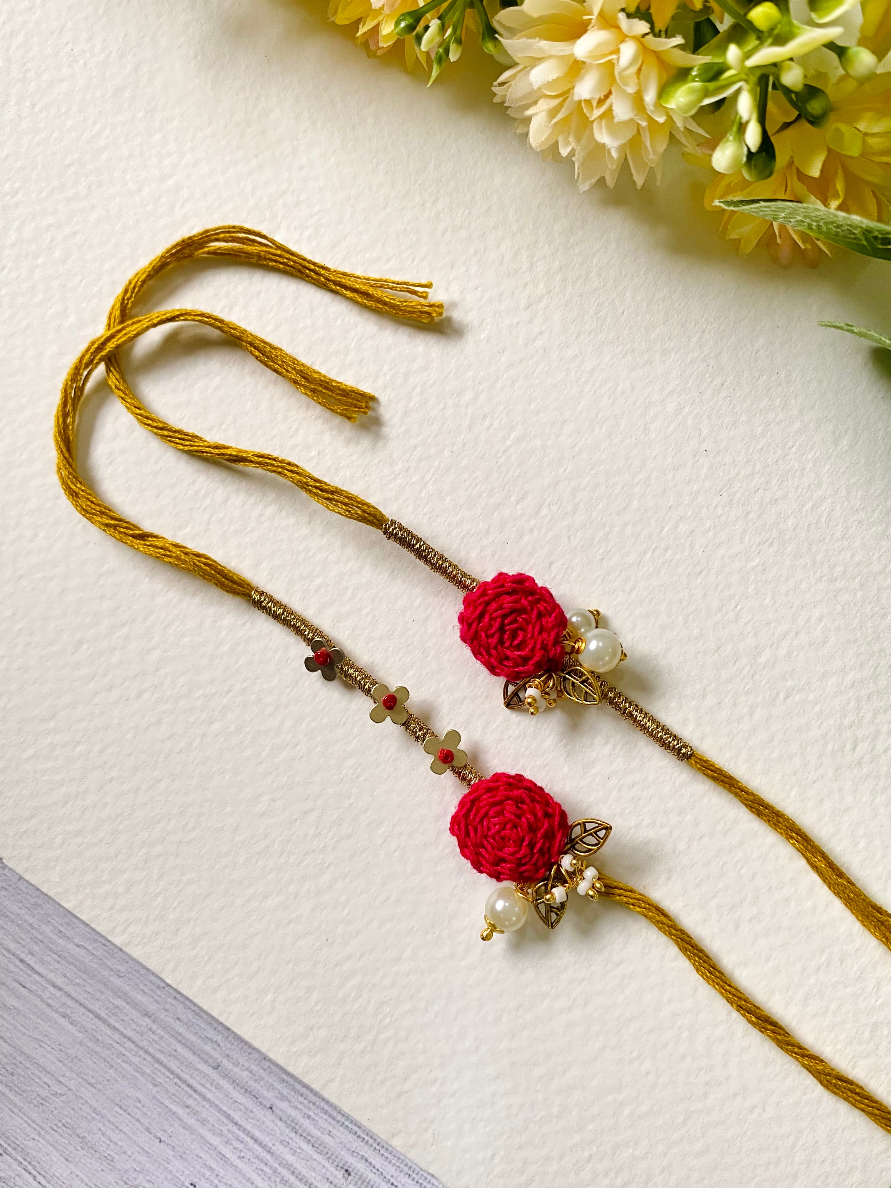 Crochet one Rose Bhai Bhabhi Rakhi Set – Madhurya Rakhi